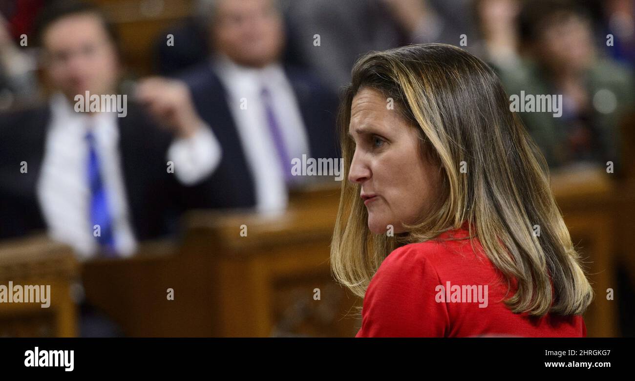Minister of Foreign Affairs Chrystia Freeland stands during question ...