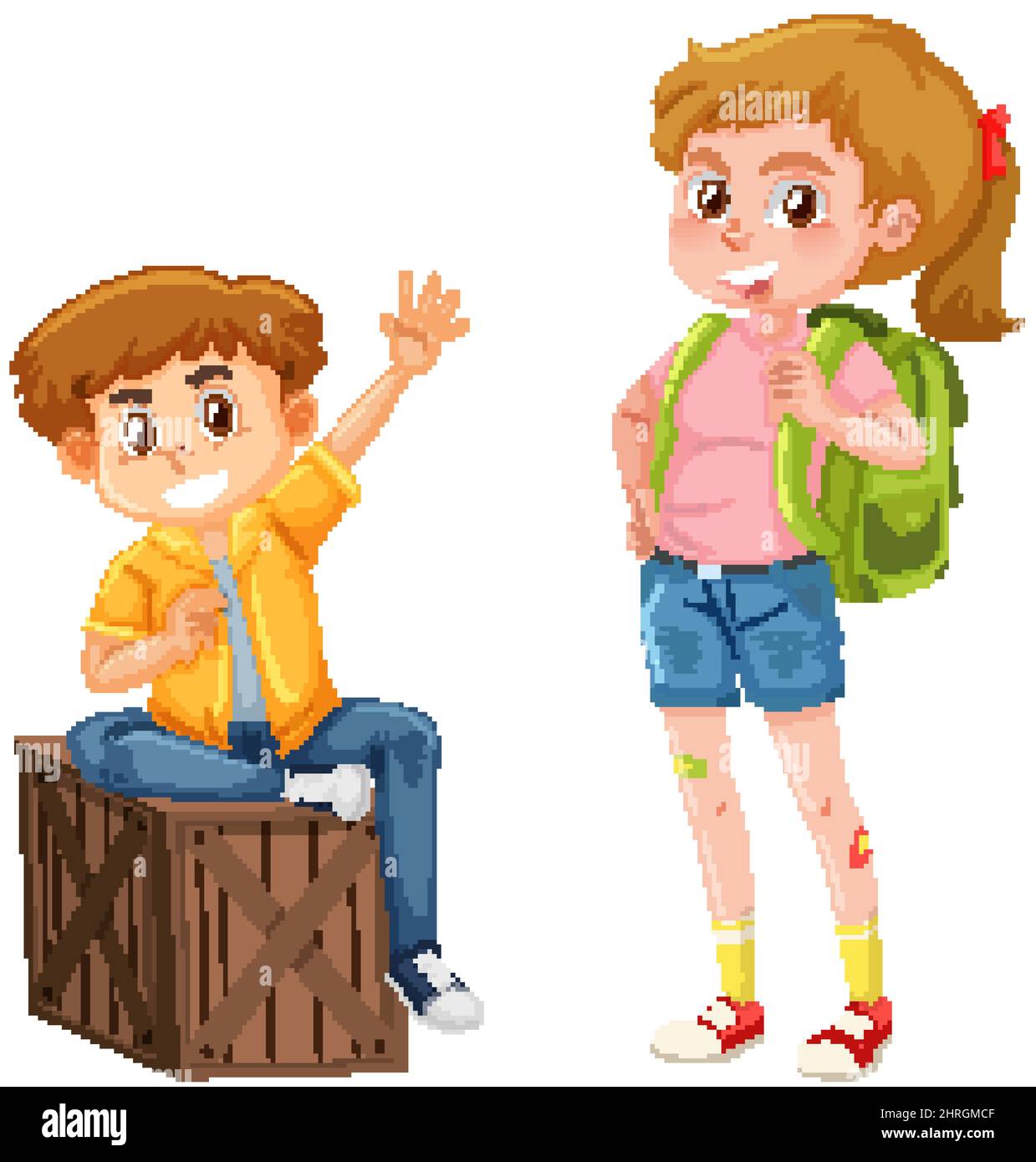 Happy boy and girl cartoon character illustration Stock Vector Image ...