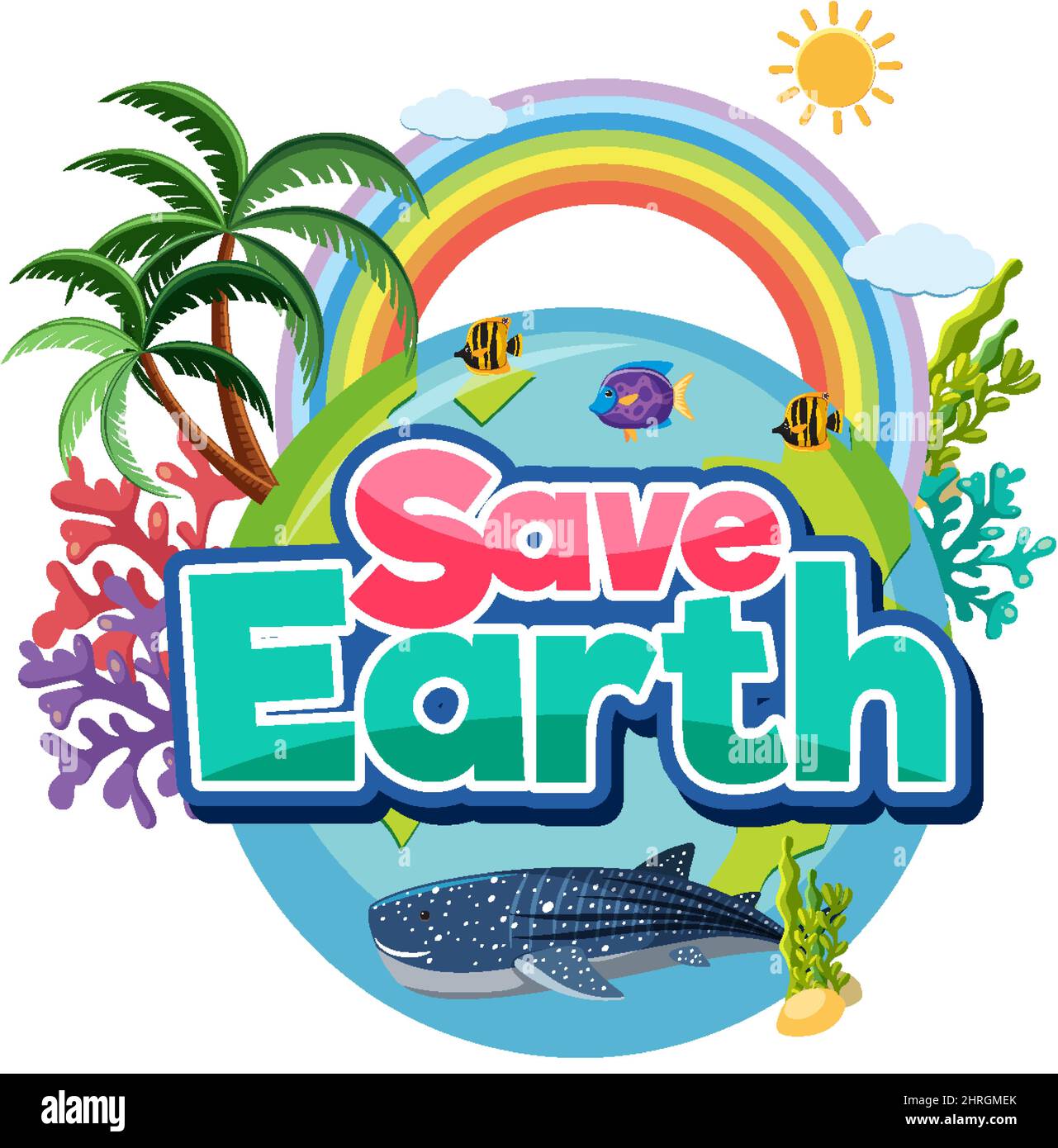 Save Earth logo design with ocean earth in cartoon style illustration ...