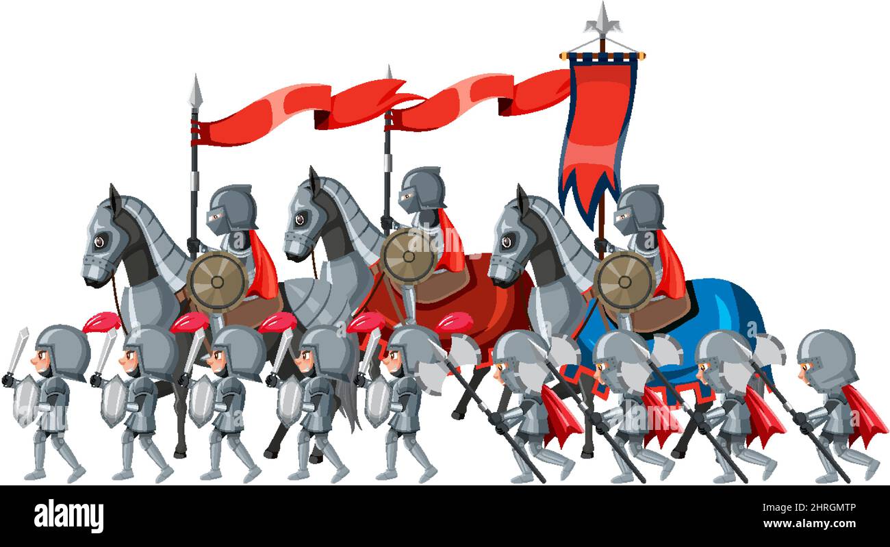 Army of medieval knights on white background illustration Stock Vector ...