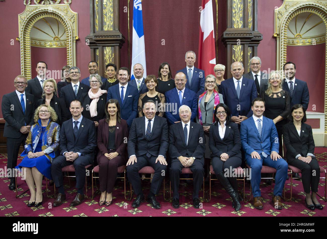 Quebec Premier Francois Legault poses with his cabinet during a ...