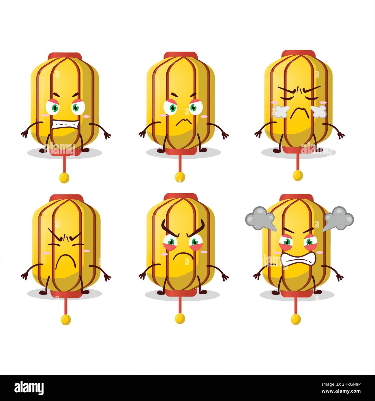 Yellow chinese long lamp cartoon character with various angry ...