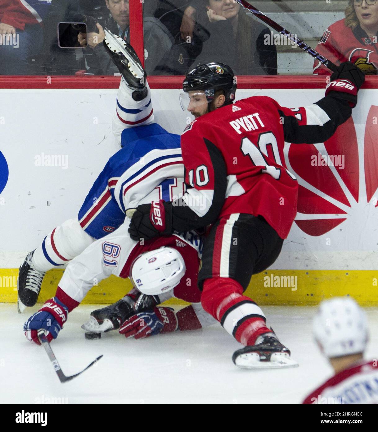Ottawa Senators left wing Tom Pyatt battles with Montreal Canadiens ...