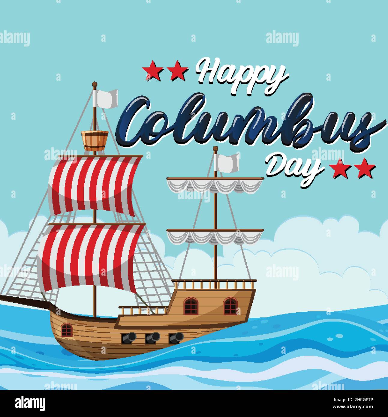 Happy Columbus day banner with flagship illustration Stock Vector Image ...