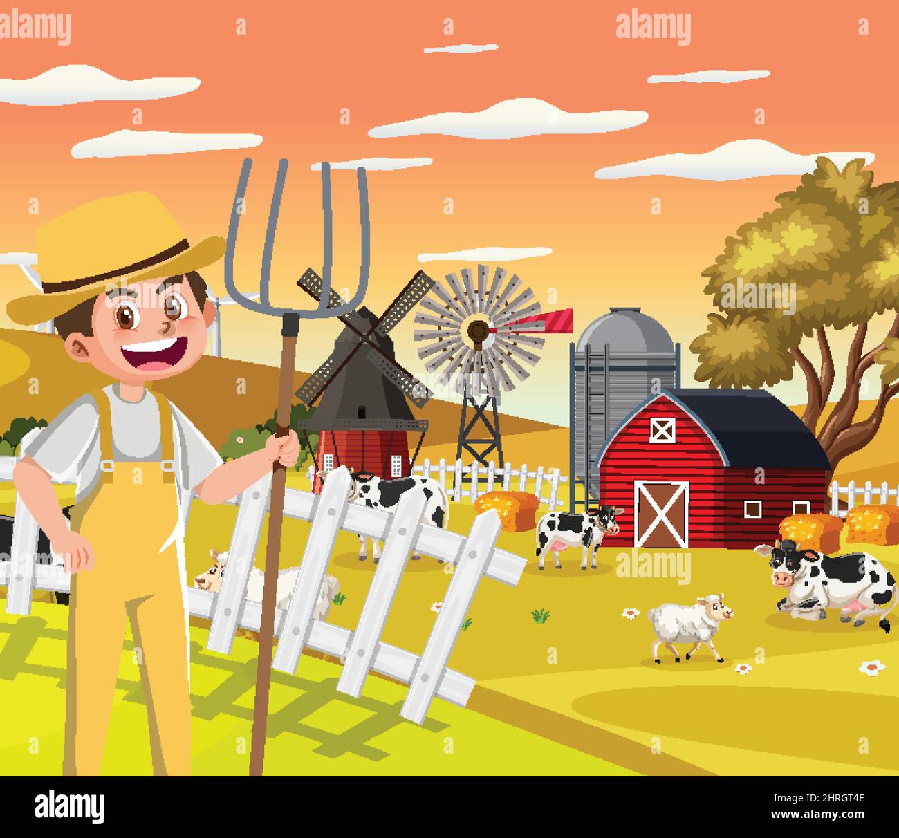 A farmer cartoon character on white background illustration Stock ...