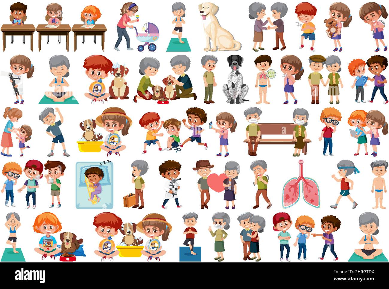 Set of different activities people in cartoon style illustration Stock ...