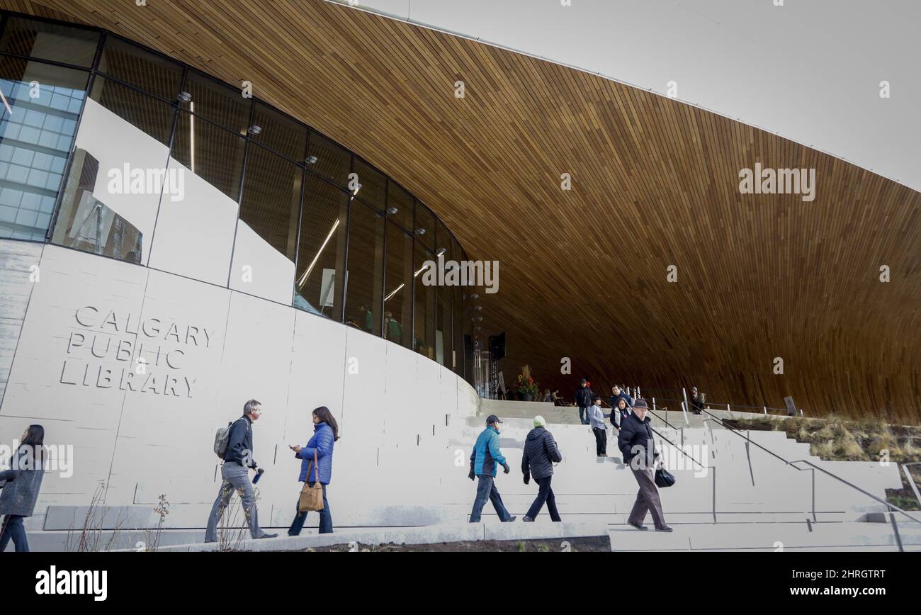 Visitors explore the new Calgary Library following its opening in ...