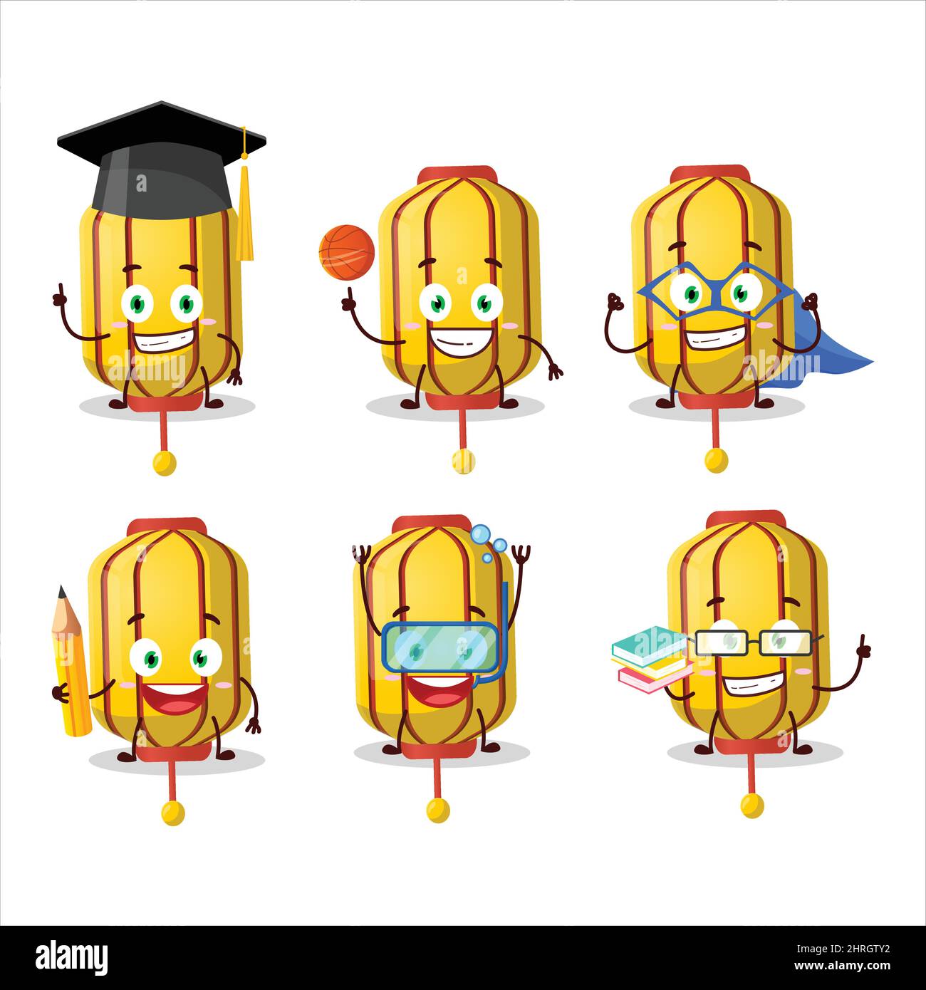 School student of yellow chinese long lamp cartoon character with ...