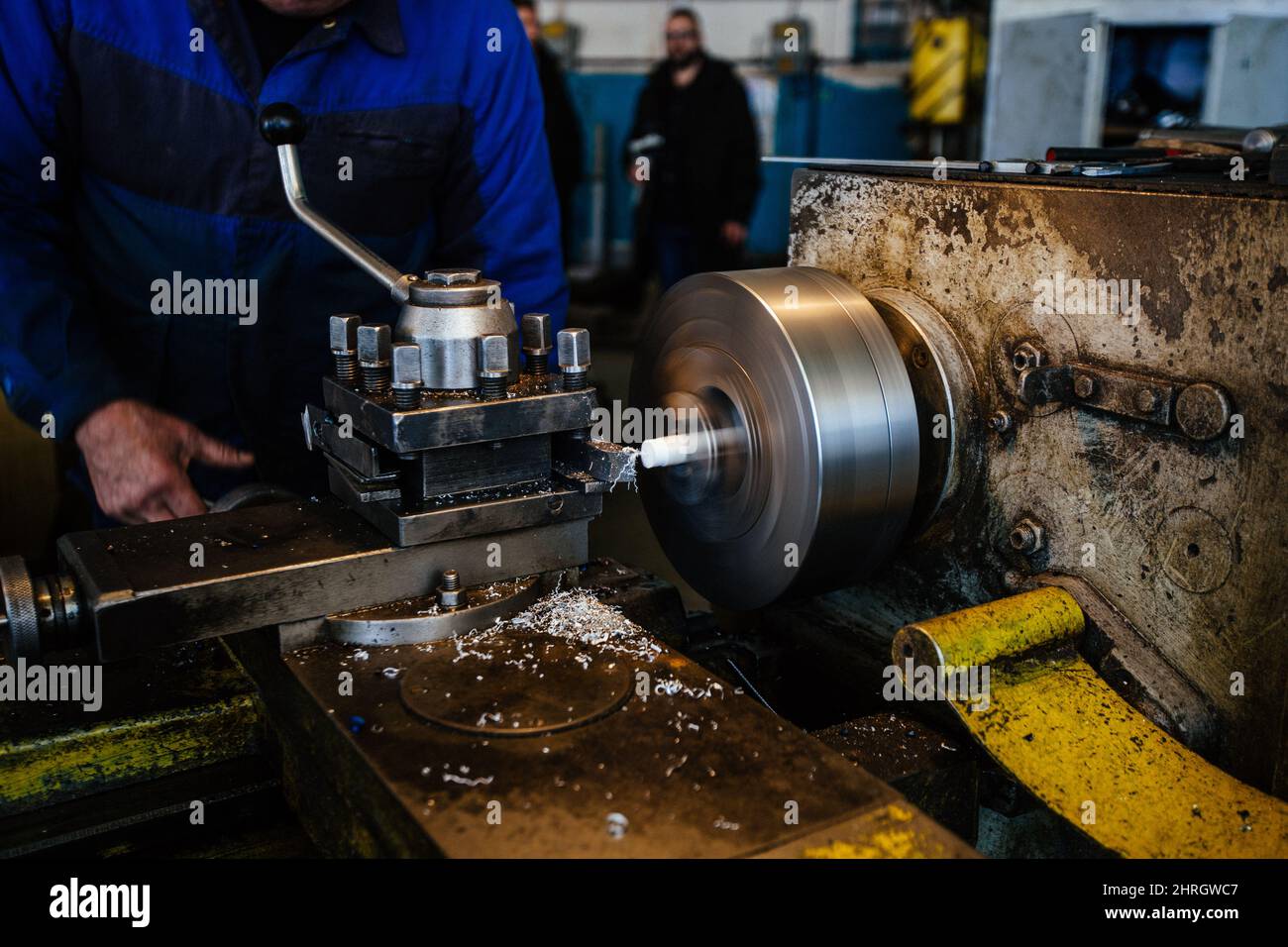 Working lathe in the workshop, close up Stock Photo - Alamy