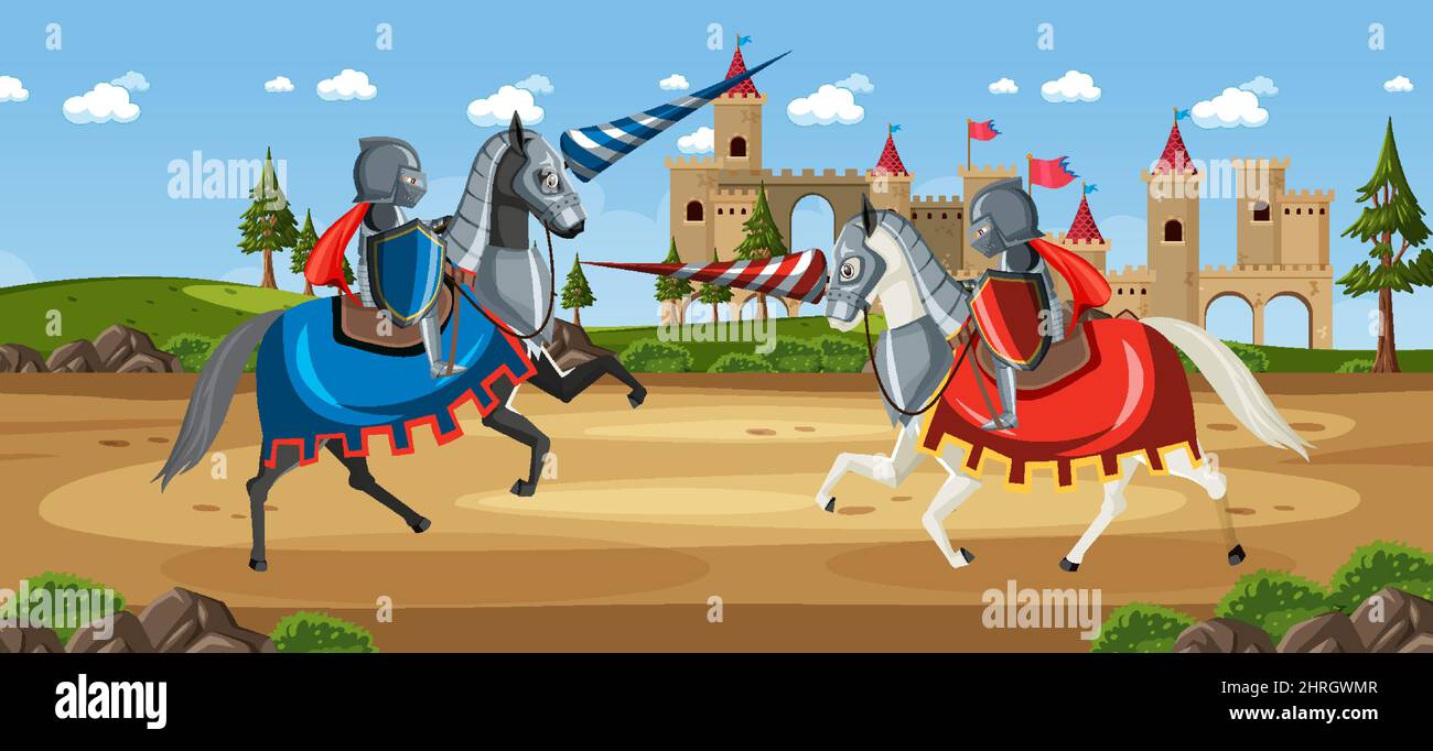 Medieval knight jousting tournament scene illustration Stock Vector ...