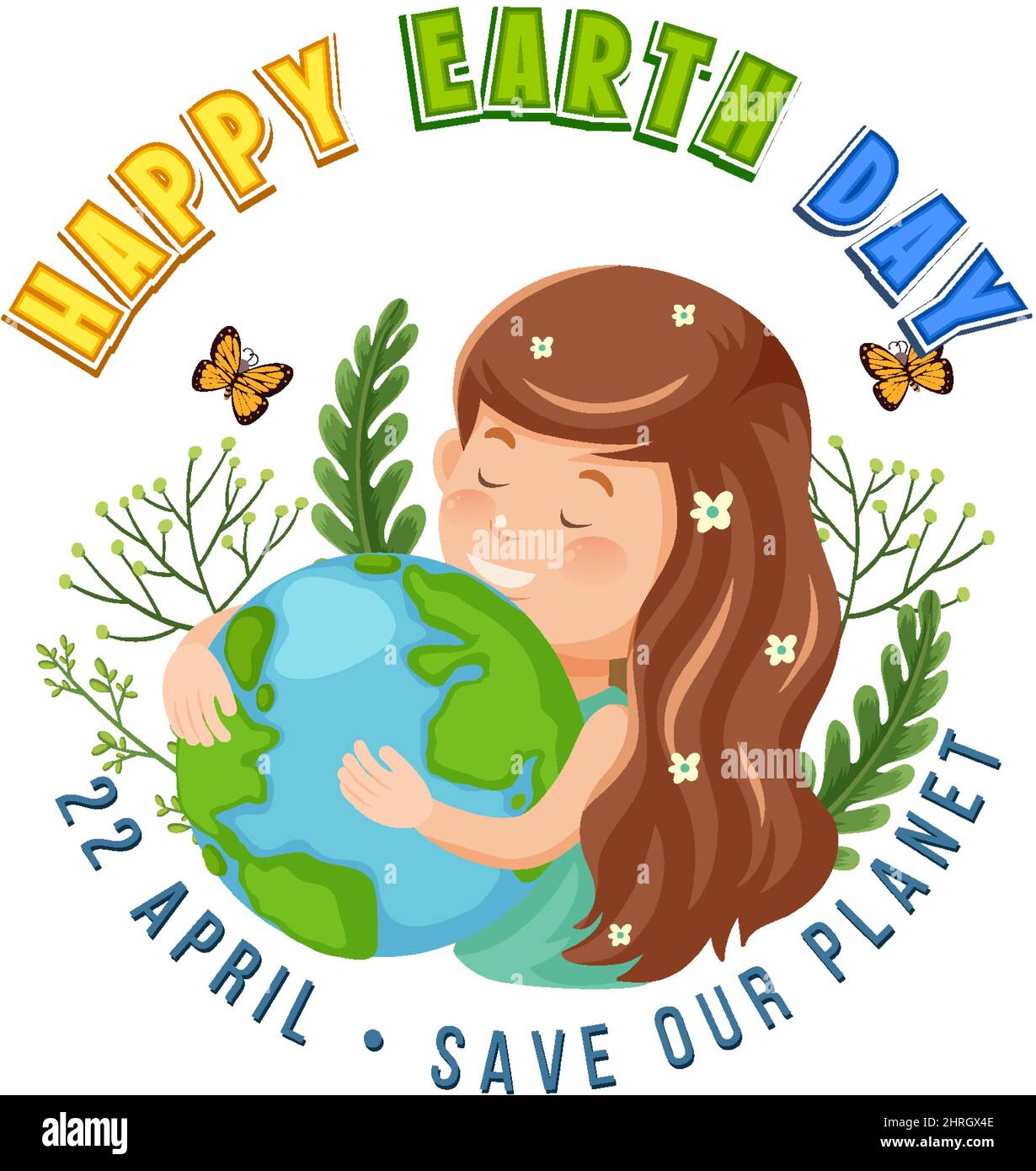 Happy Earth Day banner design with a girl hugging earth illustration ...