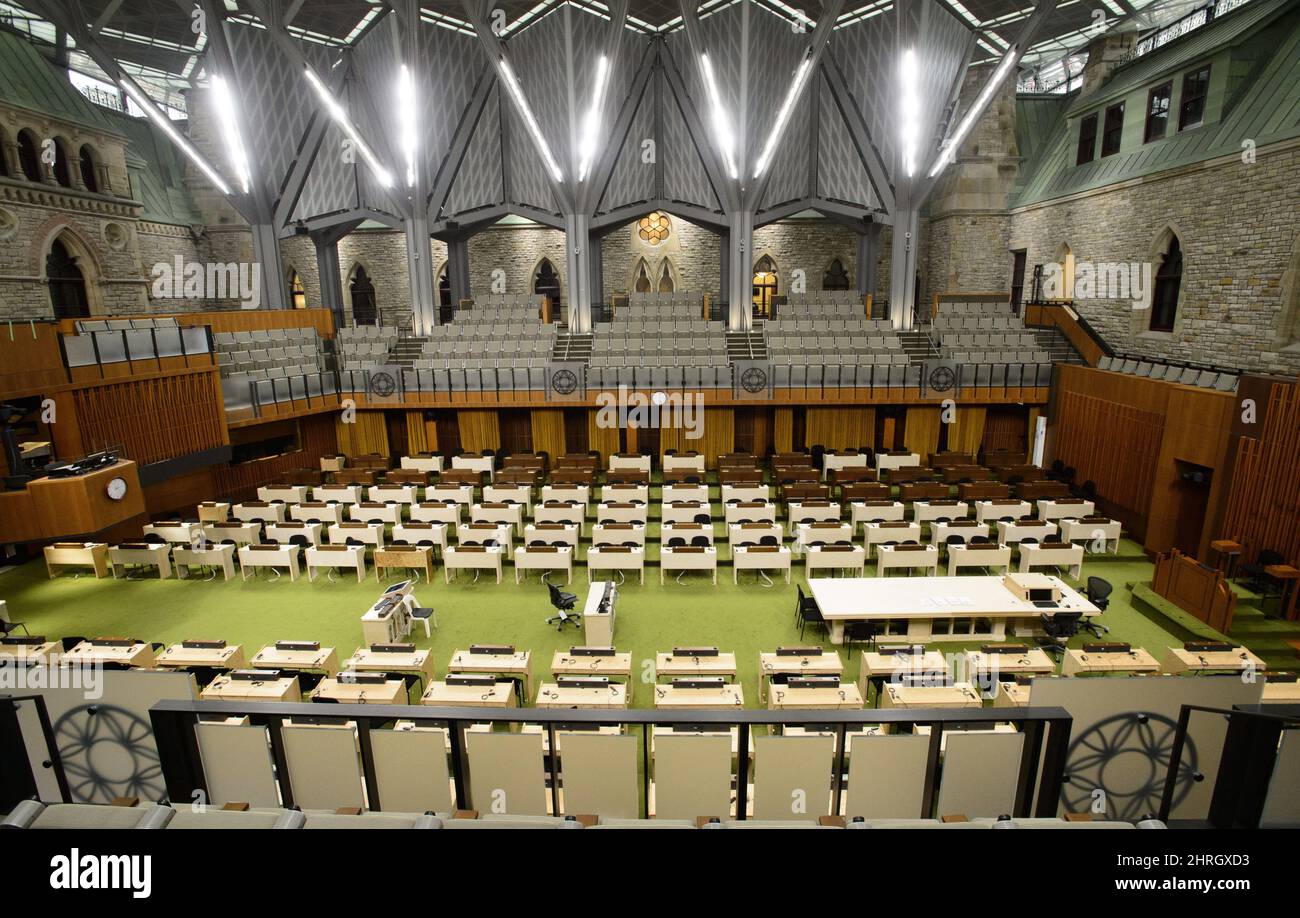 The new temporary House of Commons is viewed prior to a ceremonial ...