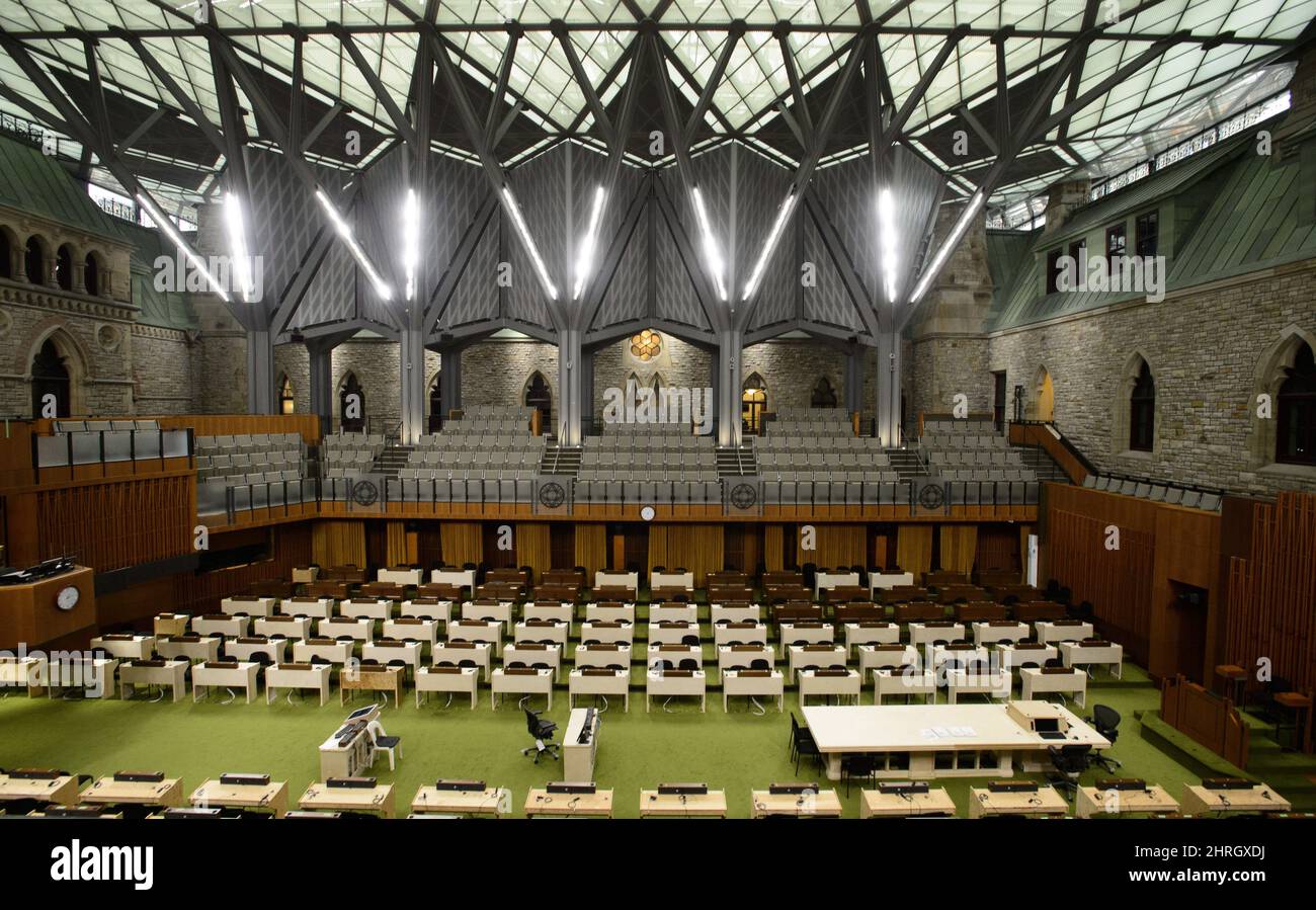 The new temporary House of Commons is viewed prior to a ceremonial ...