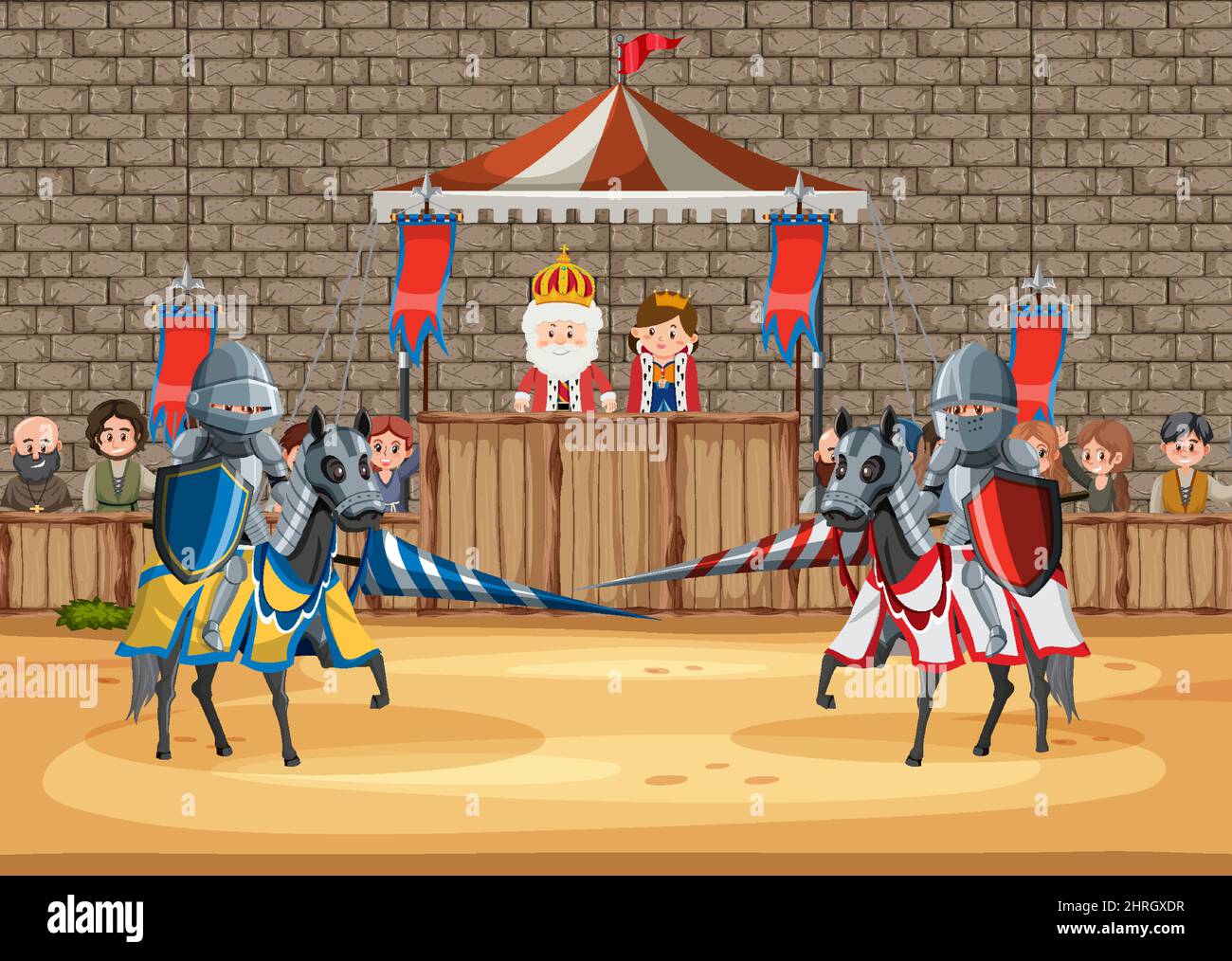 Medieval knight jousting tournament scene illustration Stock Vector ...