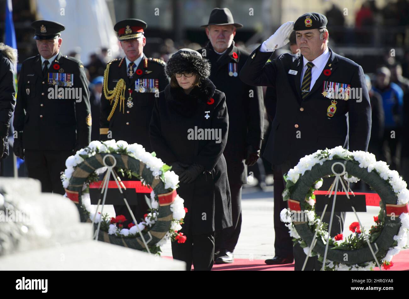 Silver Cross Mother Anita Cenerini places a wreath during Remembrance Day ceremonies at the ...