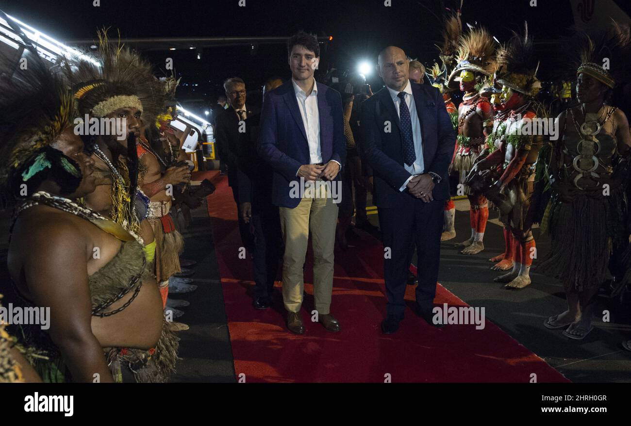 Canadian Prime Minister Justin Trudeau is greeted by Charles Abel ...