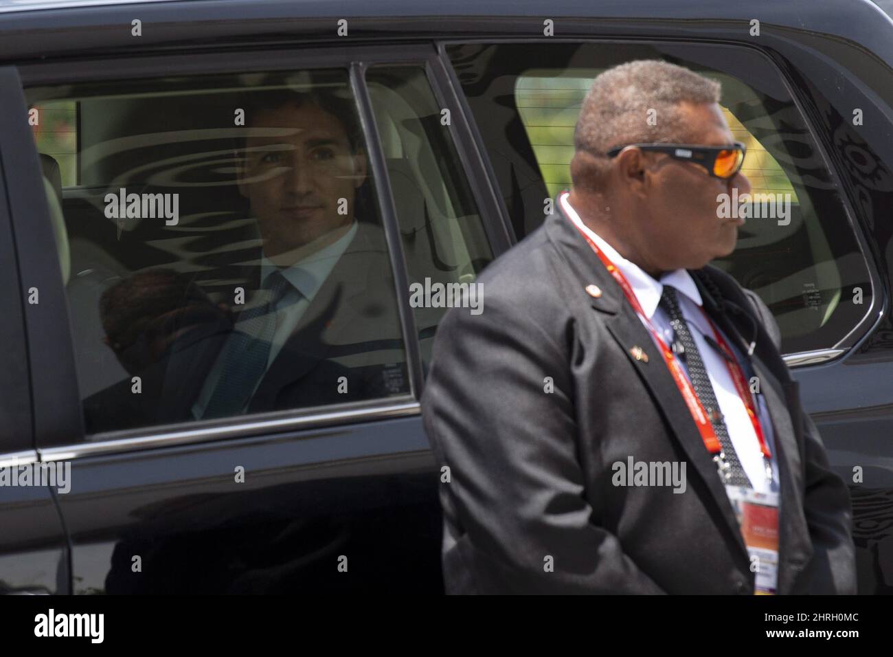 Canadian Prime Minister Justin Trudeau waits in his vehicle before ...