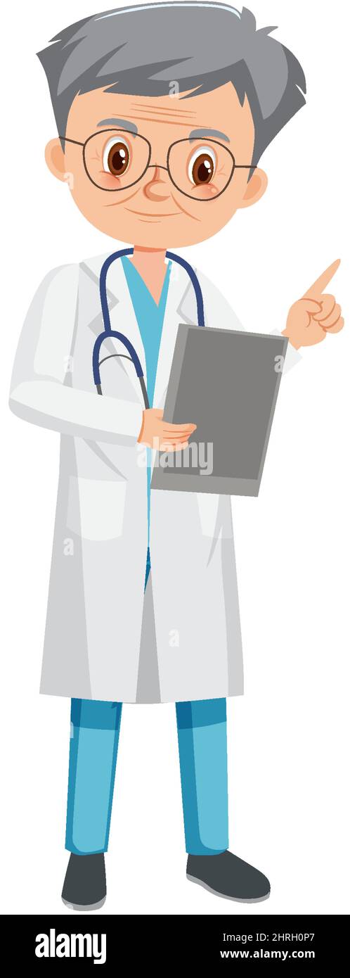 Old doctor cartoon character on white background illustration Stock ...