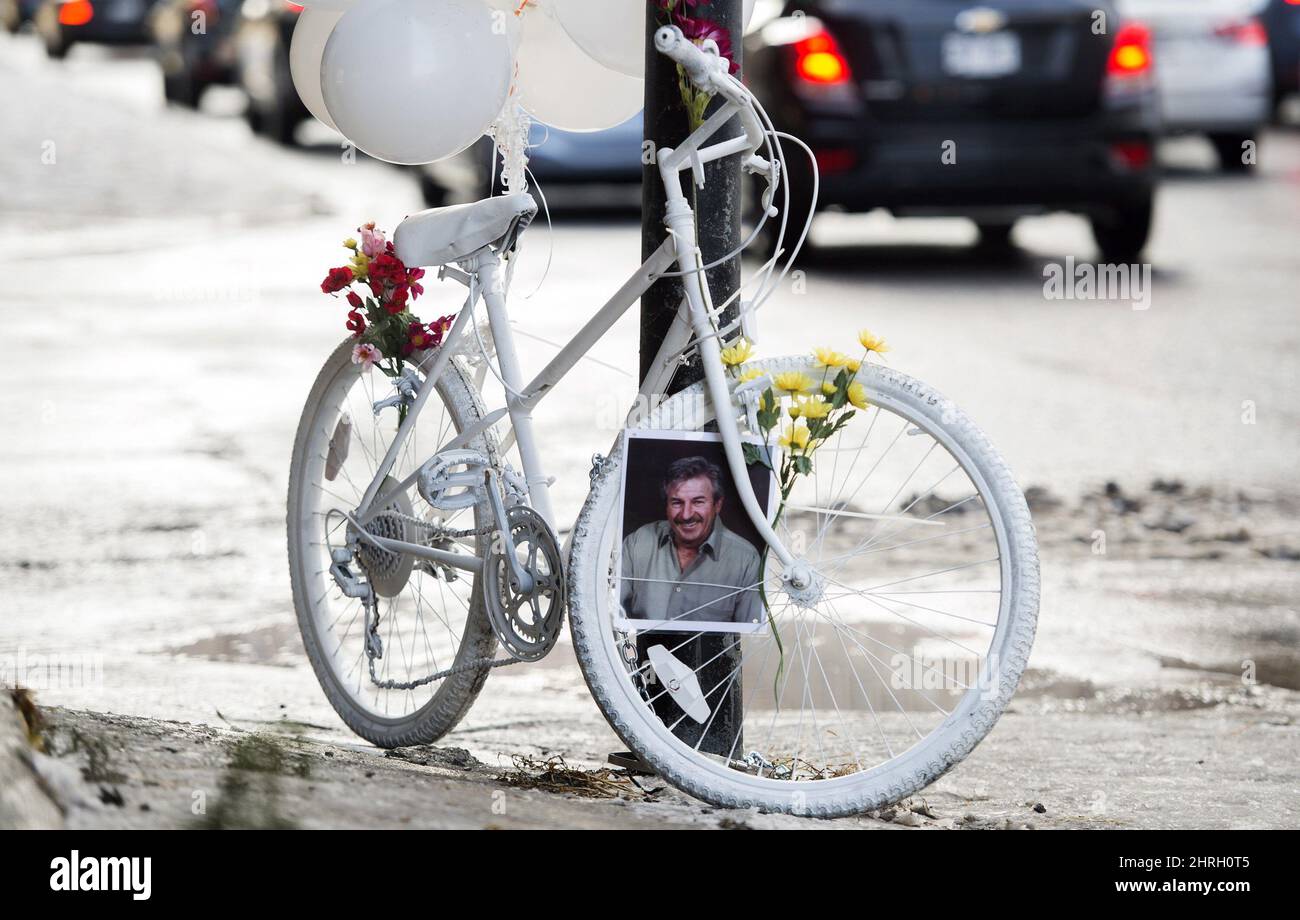 A white ghost bike in honour of Clement Bazin is shown in Montreal ...