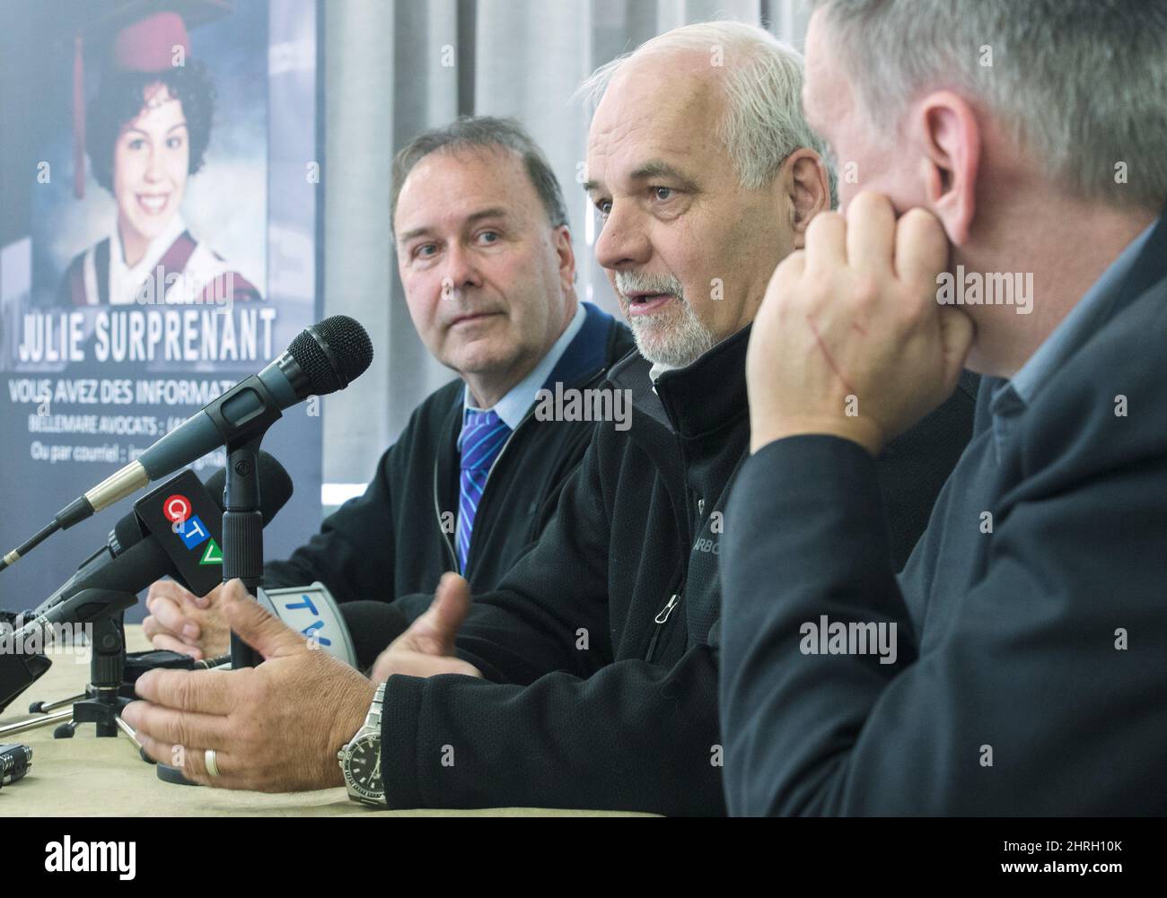 Lawyer Marc Bellmare, left, and filmmaker Stephan Parent listen to ...