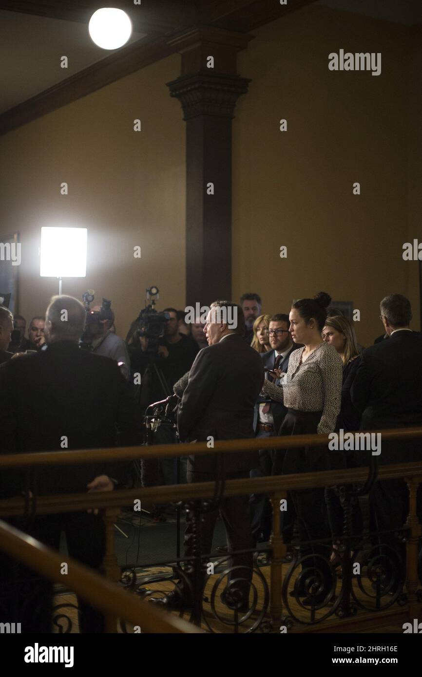Quebec Premier Francois Legault speaks to media following his meeting ...