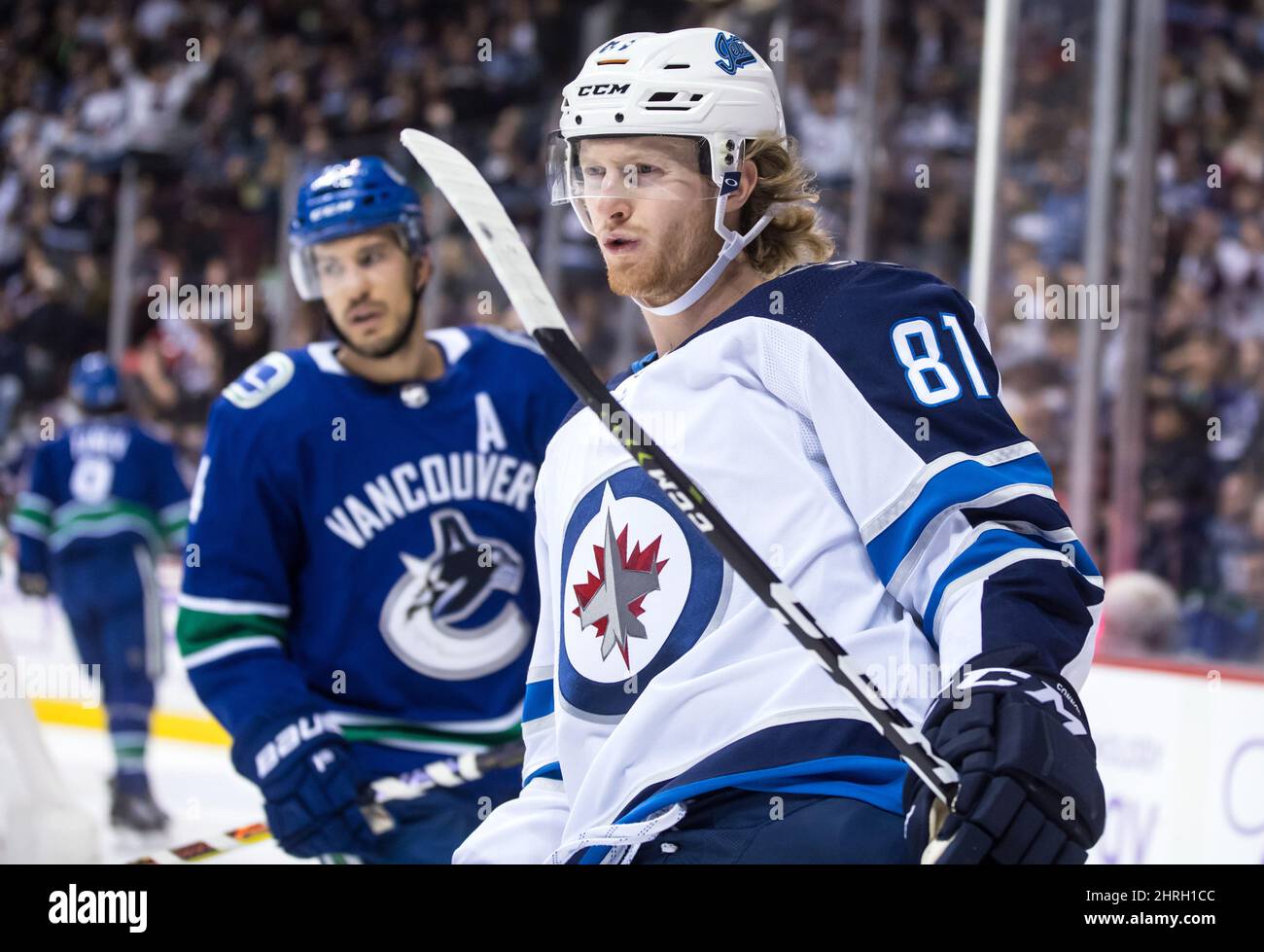 Winnipeg Jets' Kyle Connor (81) celebrates his goal in front of ...