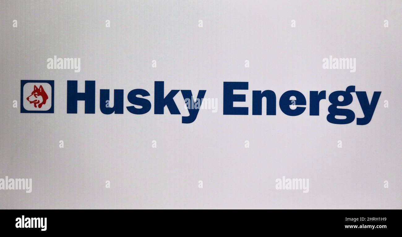 Husky Energy logo is shown at the company's annual meeting in Calgary ...