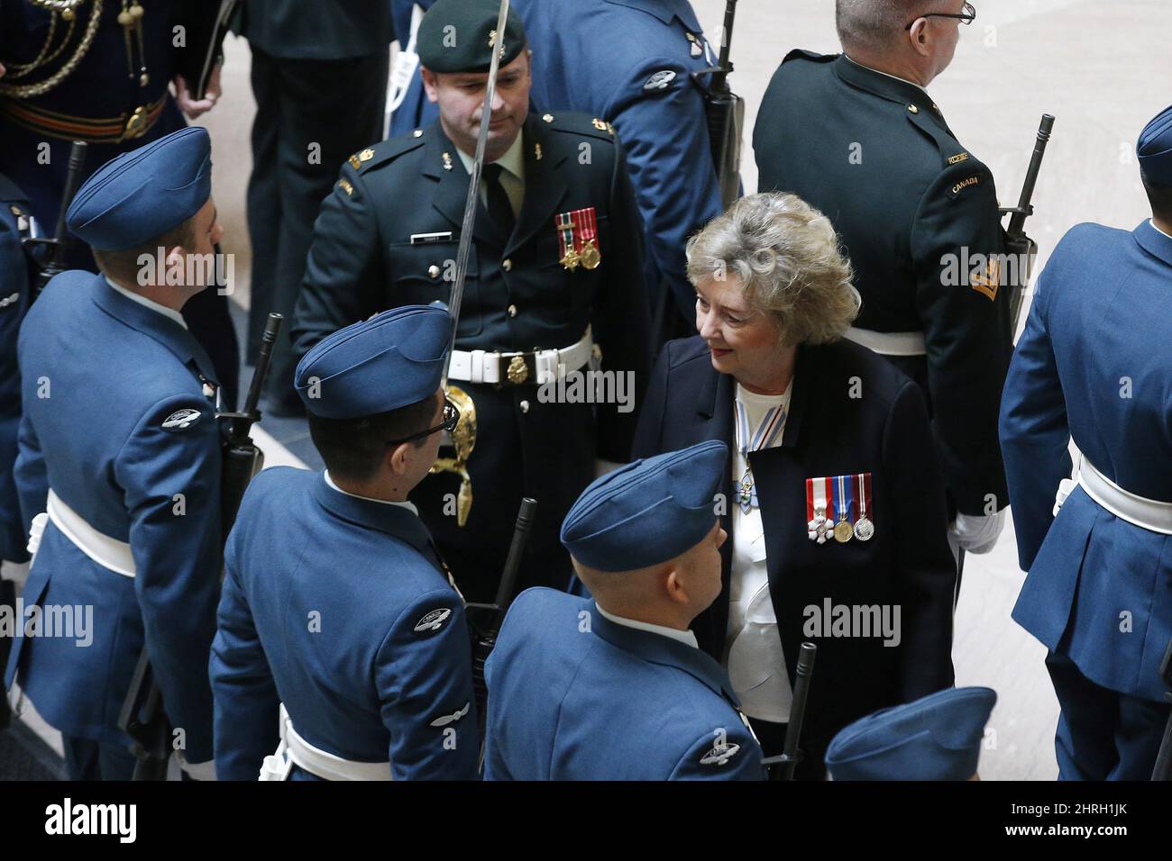 Lieutenant Governor of Manitoba, Janice Filmon, inspects the honour ...