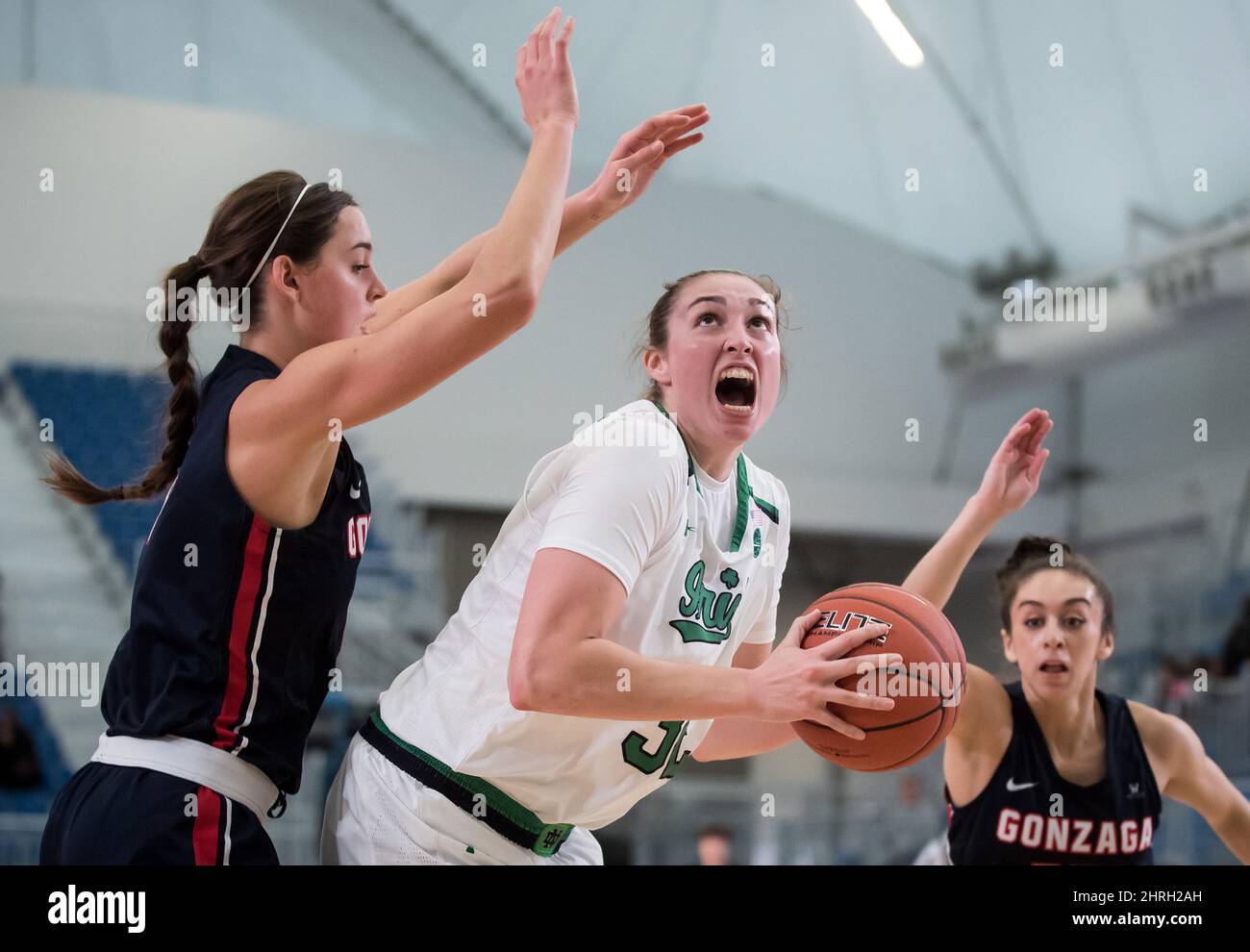 Notre Dame's Jessica Shepard, centre, looks to shoot as Gonzaga's ...