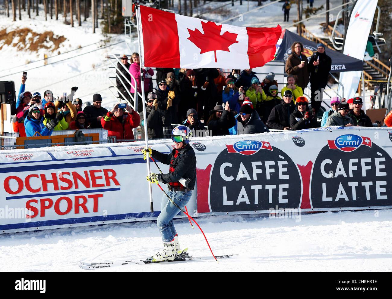 Canadian skier Erik Guay skis into the finish area following his final ...
