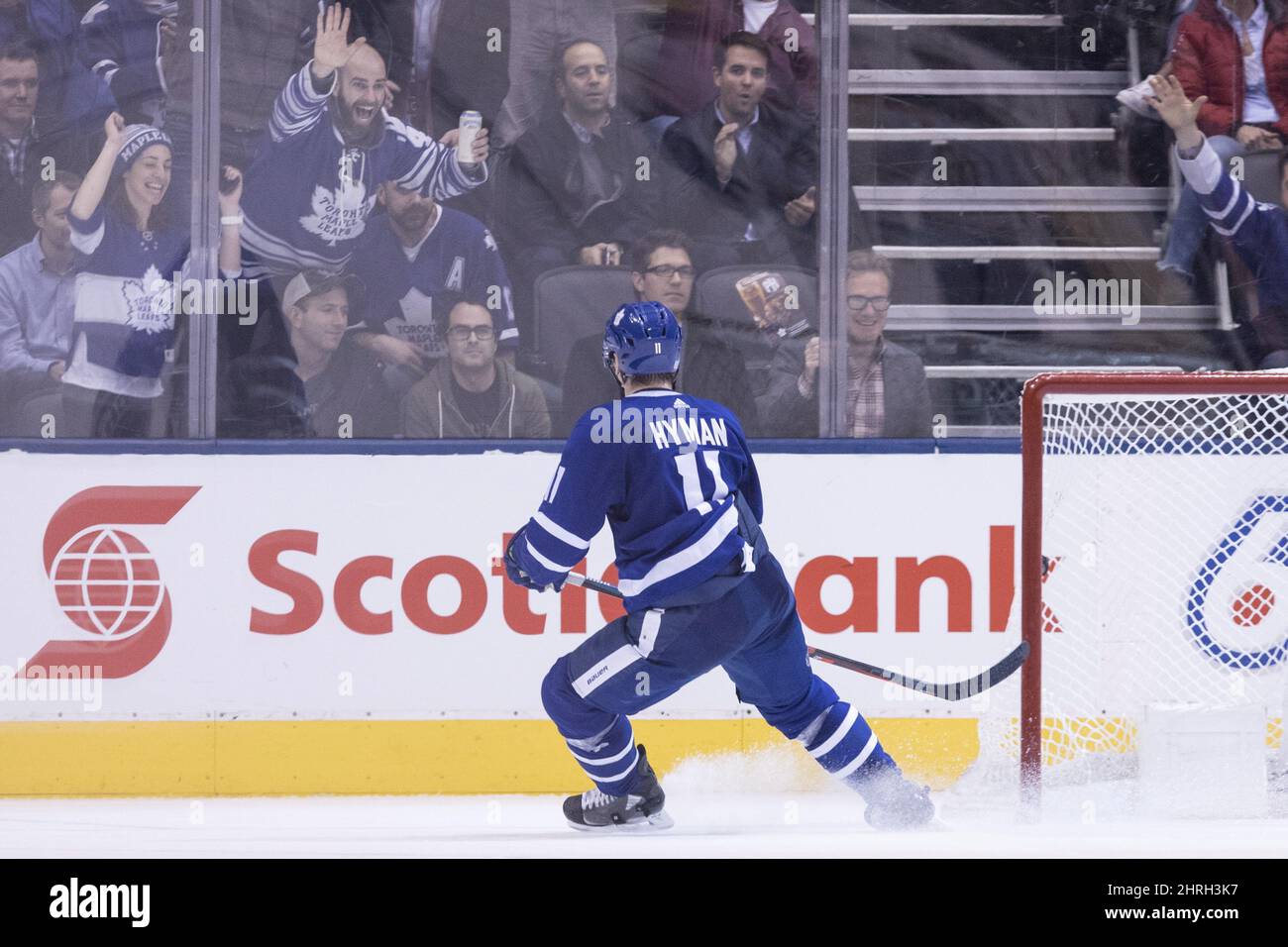 Toronto Maple Leafs' Zach Hyman looks up at celebrating Leafs fans ...