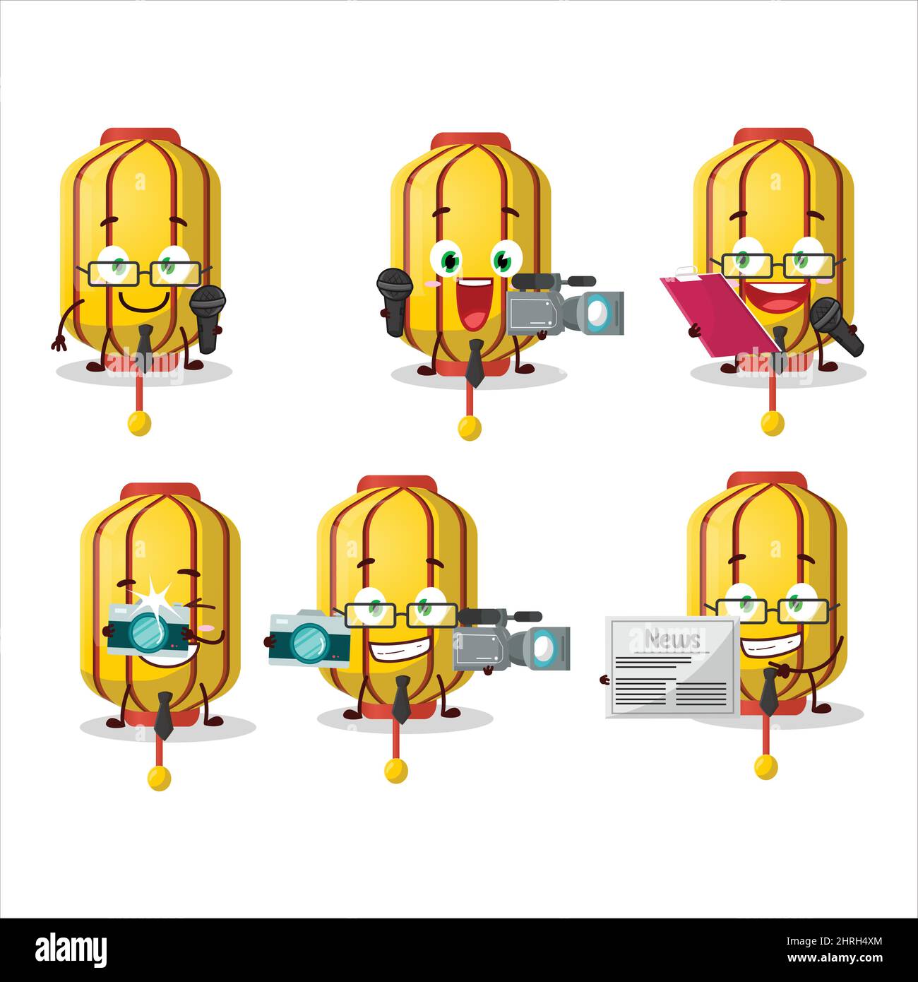 Character reporter yellow chinese long lamp cute mascot with microphone ...