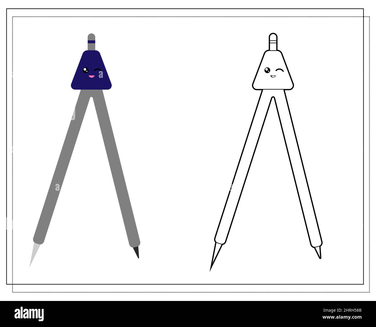 Coloring book for kids. Color a cute cartoon compass based on the ...
