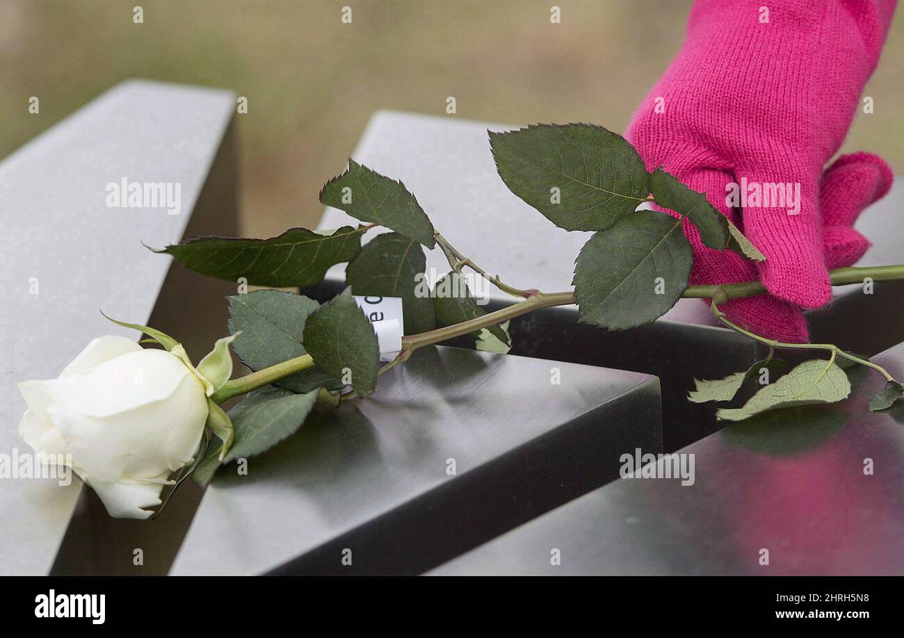 A woman places a rose on a memorial of one of the 14 women murdered at ...