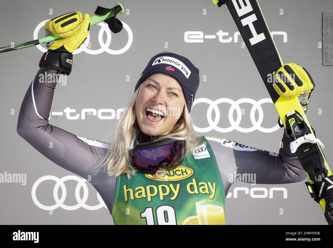 Norway's Ragnhild Mowinckel, celebrates her second place finish ...