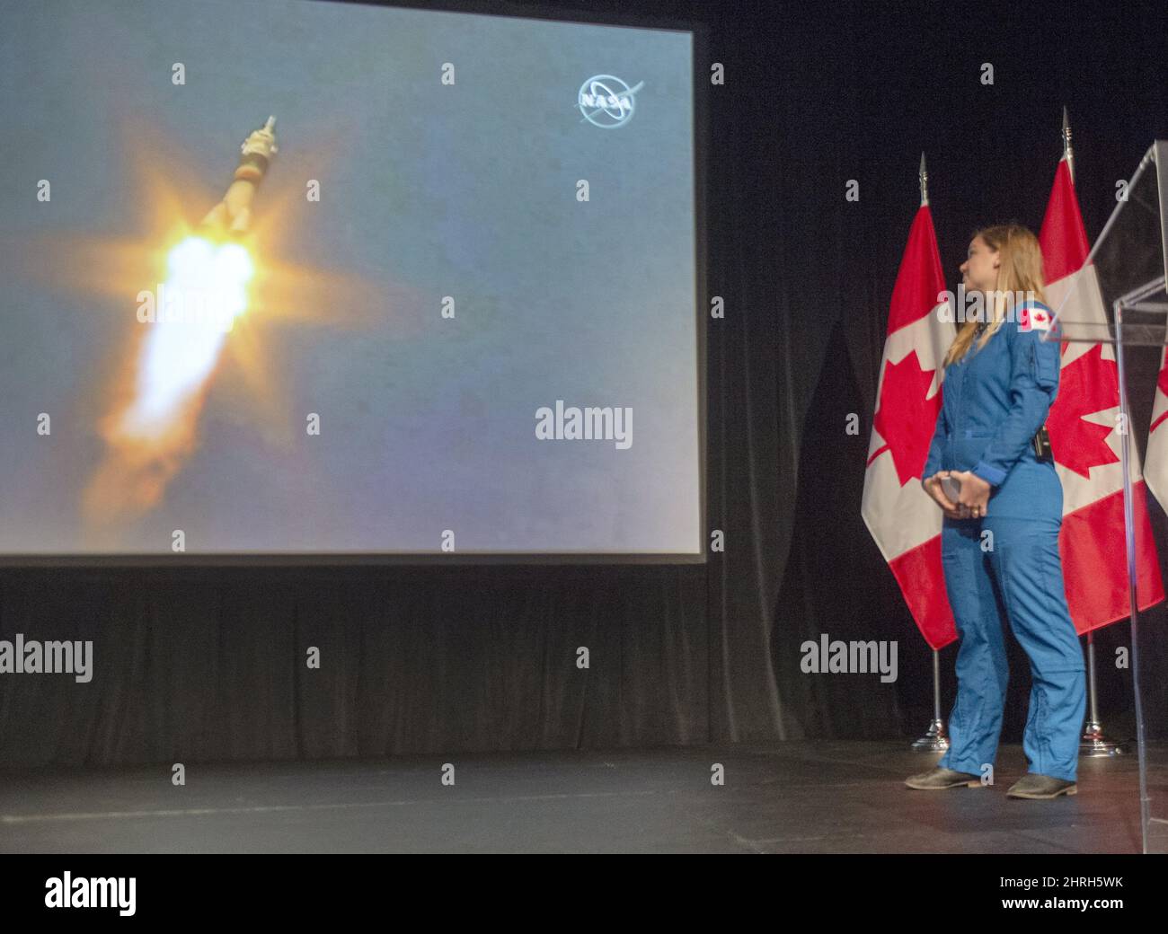 Canadian astronaut Jenni Sidey-Gibbons watches the launch of astronaut ...