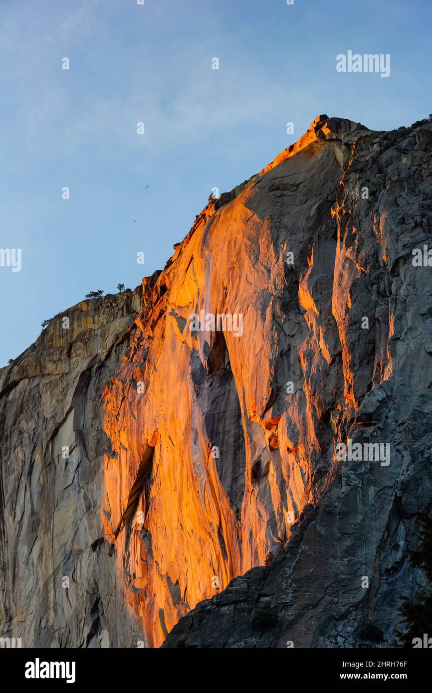 Sunset view of the horsetail fall in Yosemite National Park at ...
