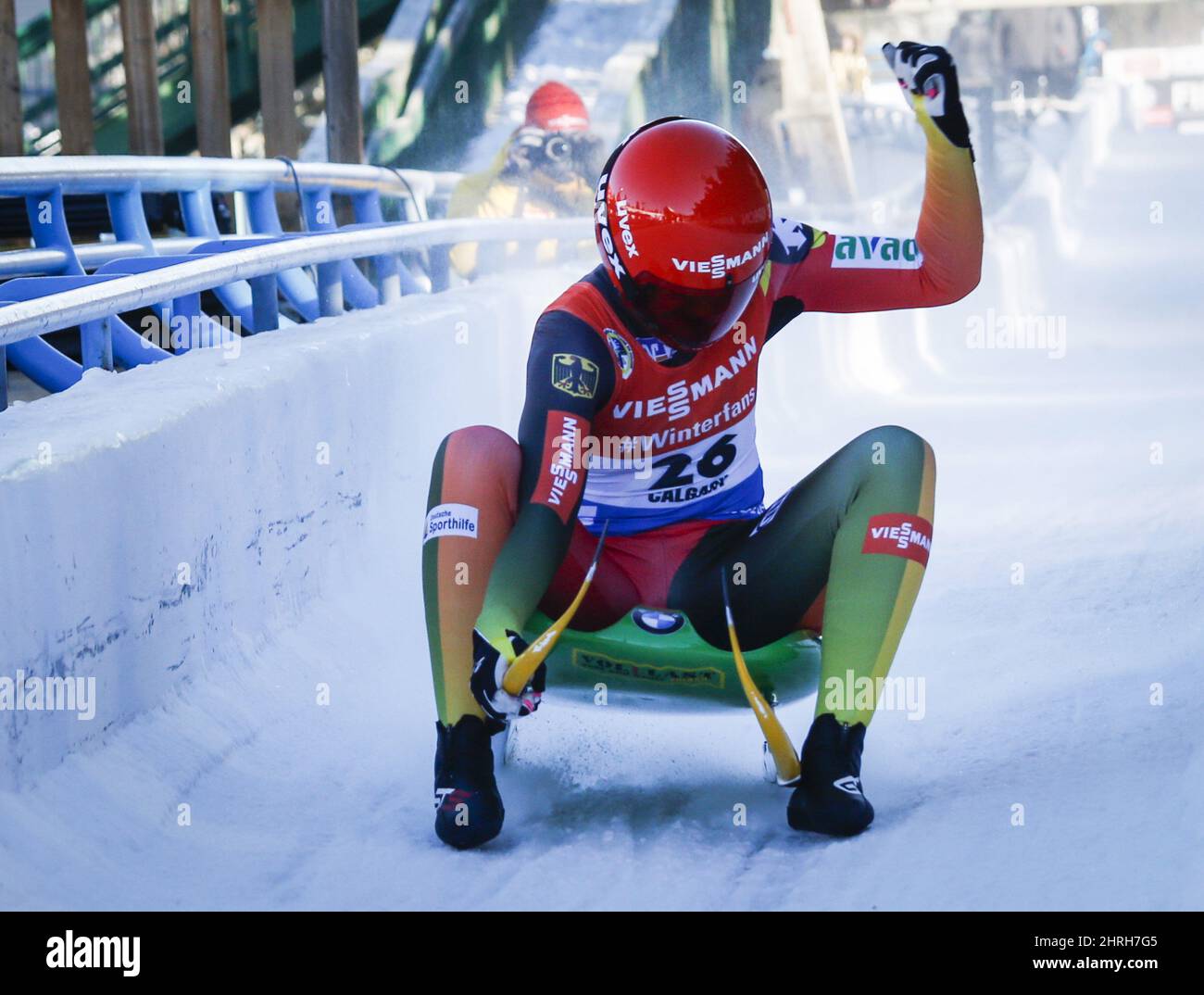 Germany's Julia Taubitz celebrates her victory in the women's World Cup ...