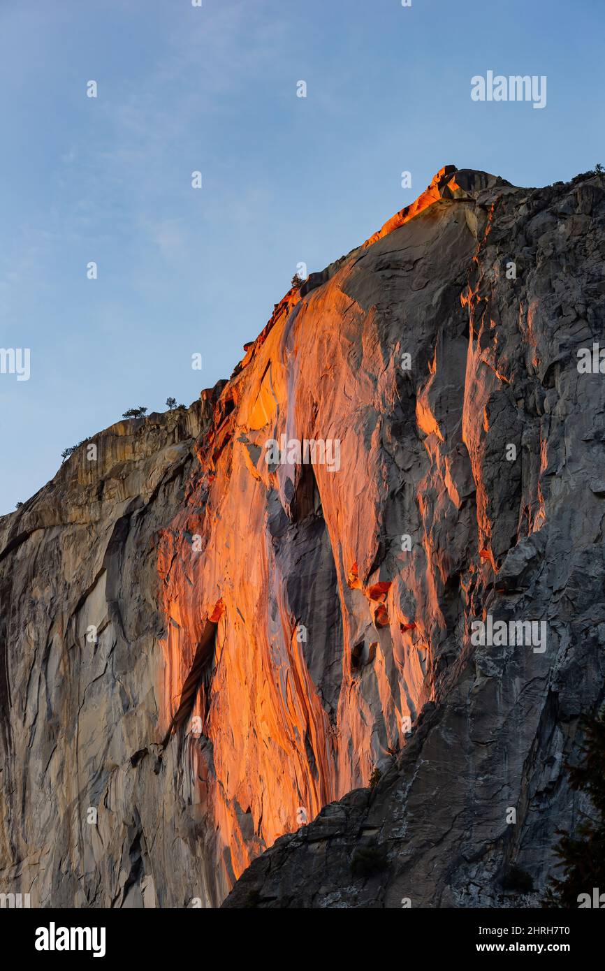 Sunset view of the horsetail fall in Yosemite National Park at ...