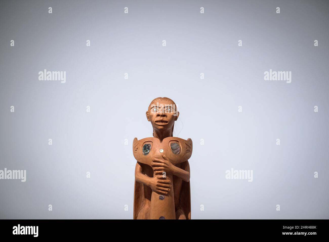 The top of a Nanasimgit Talking Stick by Haida artist Fred Davis is ...