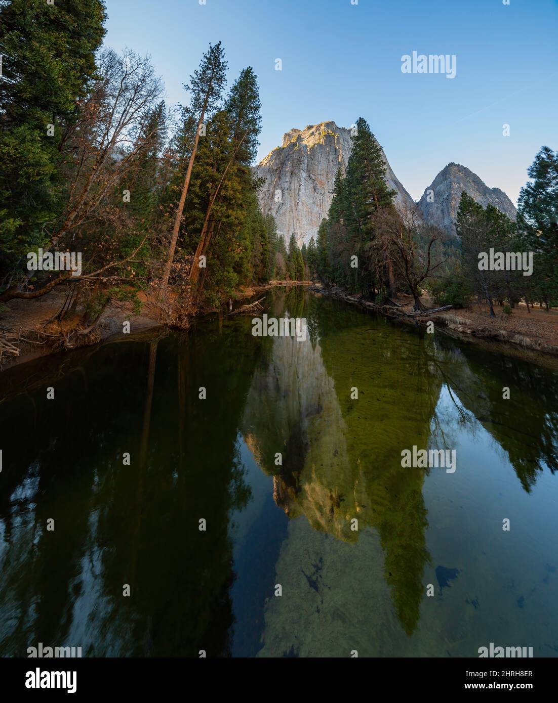 Daytime view of the merced river landscape of Yosemite National Park at ...