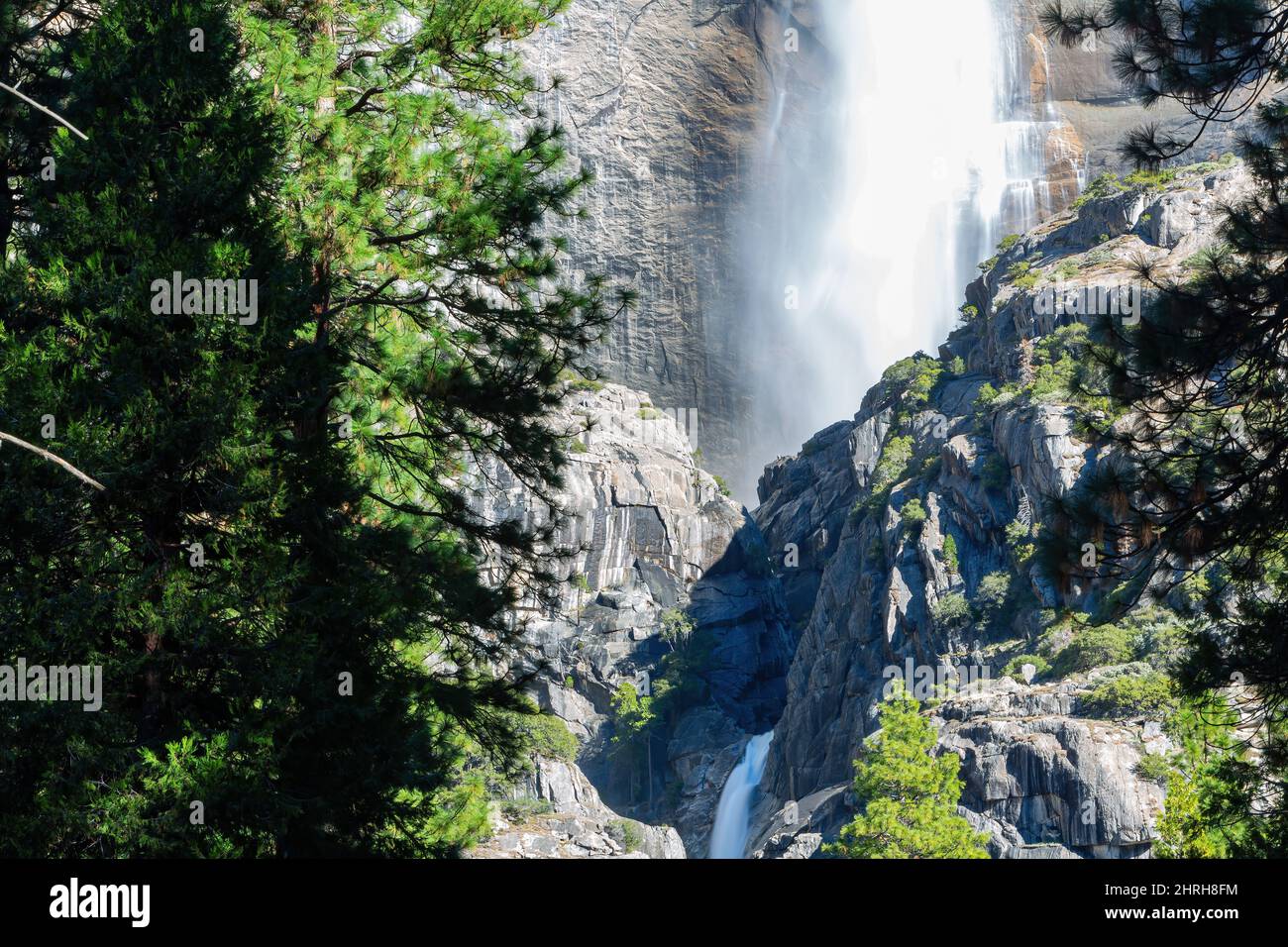 Sunny view of the upper and lower Yosemite Falls of Yosemite National ...