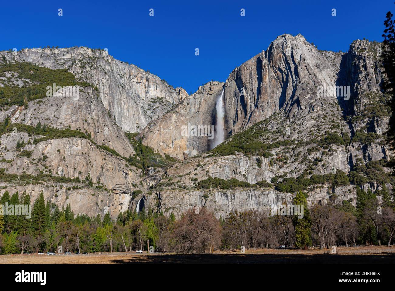 Sunny view of the upper Yosemite Falls of Yosemite National Park at ...