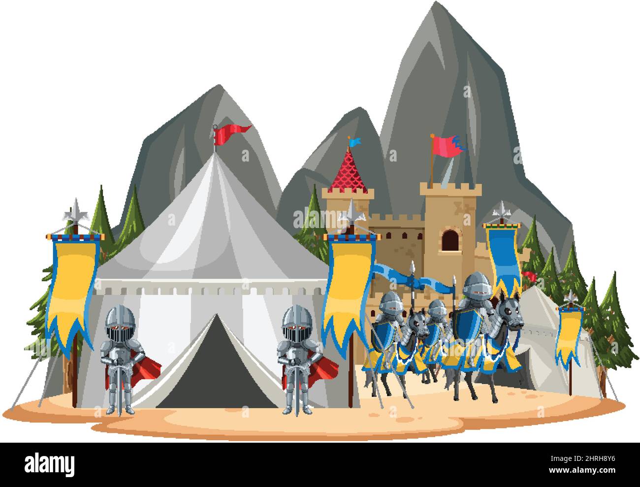 Isolated Medieval army camp landscape illustration Stock Vector Image ...