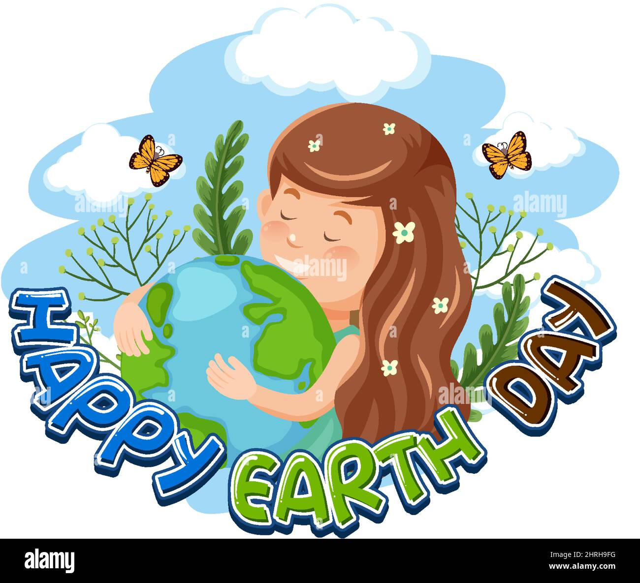 Happy Earth Day banner design with a girl hugging earth globe ...