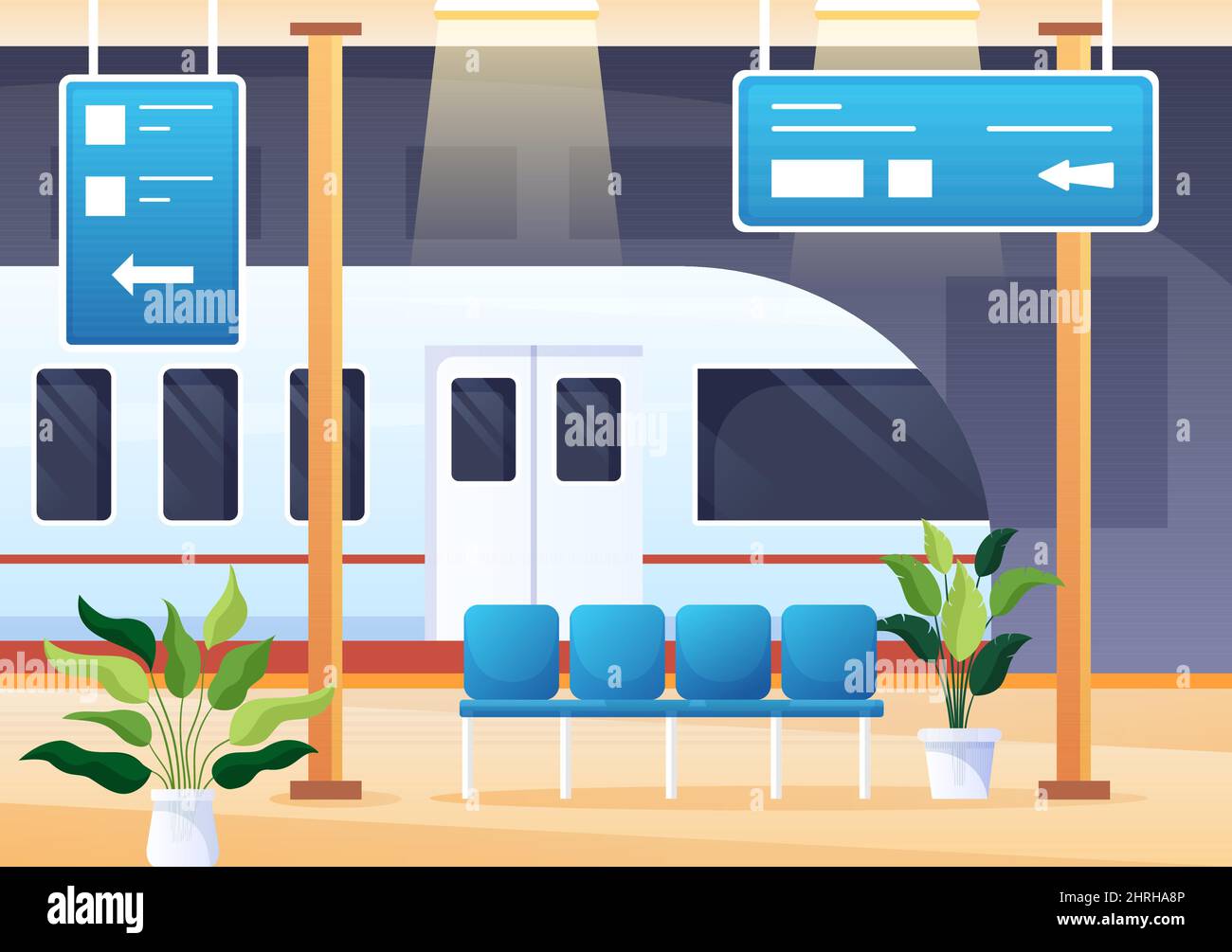 Railway Station with Train Transport Scenery, Platform for Departure ...