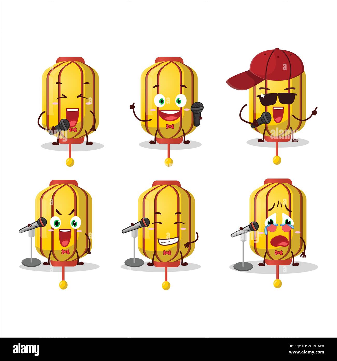 A Cute Cartoon design concept of yellow chinese long lamp singing a ...