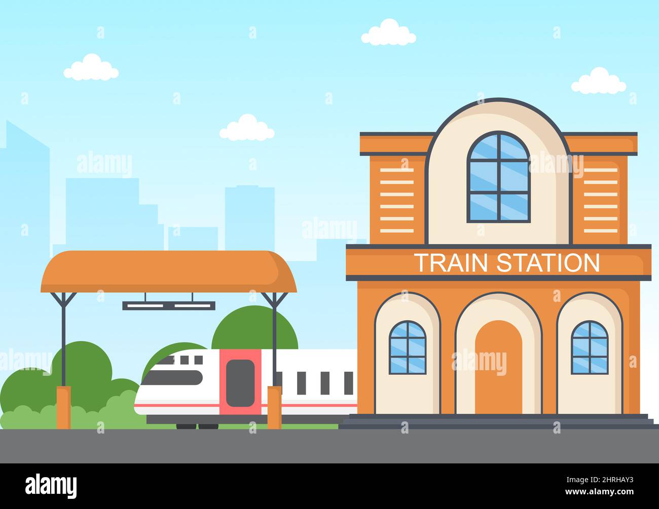 Train Station Building with Train Transport Scenery, Platform for ...