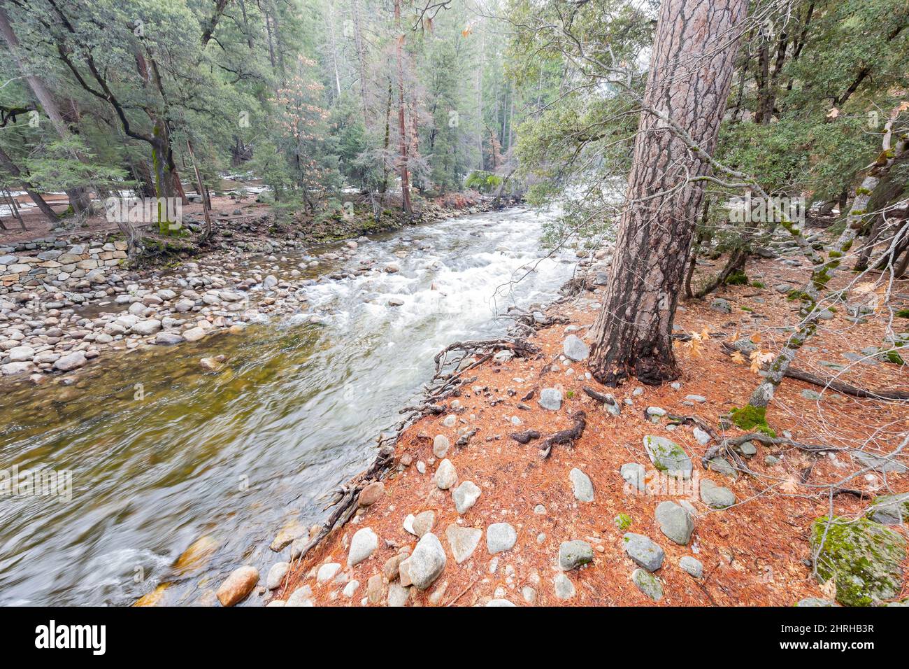 Daytime view of the merced river landscape of Yosemite National Park at ...