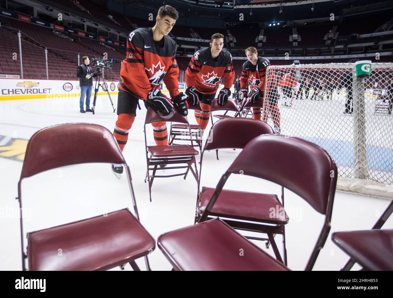 Canada forwards Joe Veleno (9), Shane Bowers (15) and Jaret Anderson ...